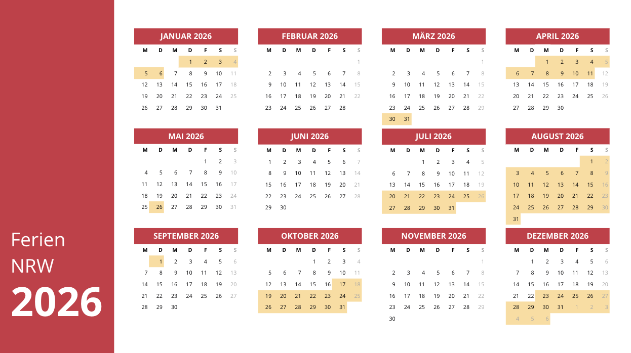 Ferien Nrw 2026 Herbst ferien nrw 2026 – Alle Schulferien Und Feiertage ...